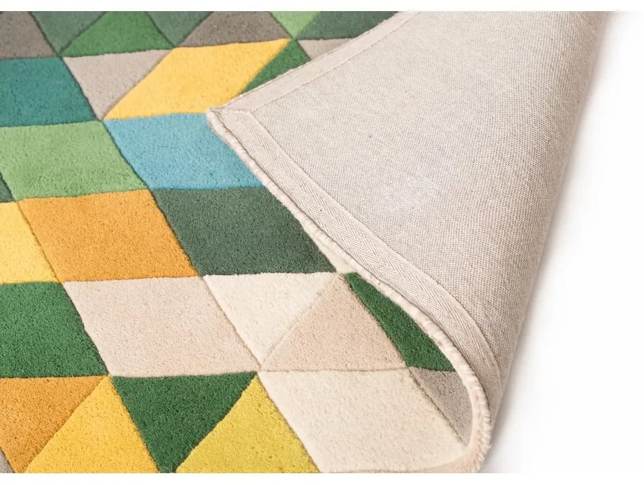 Vlněný koberec Flair Rugs Illusion Prism Green Triangles, 80 x 150 cm