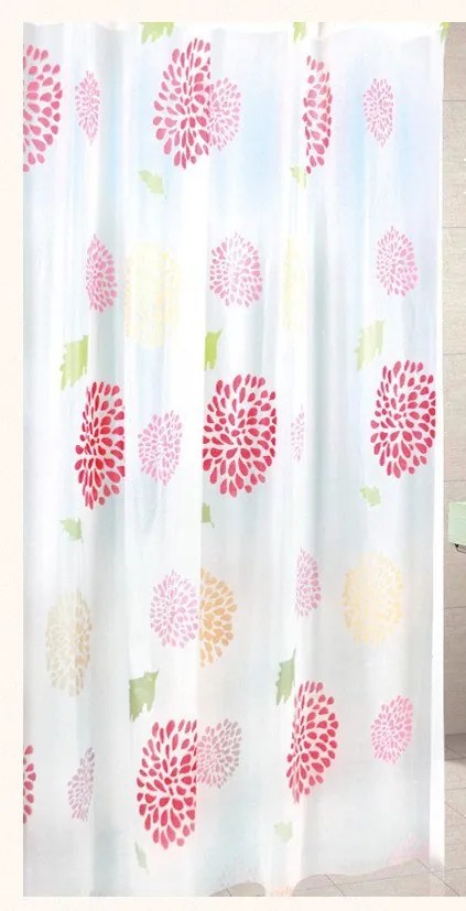 Aqualine Aqualine, Sprchový závěs 180x200cm, vinyl, květovaný, červená, ZV015