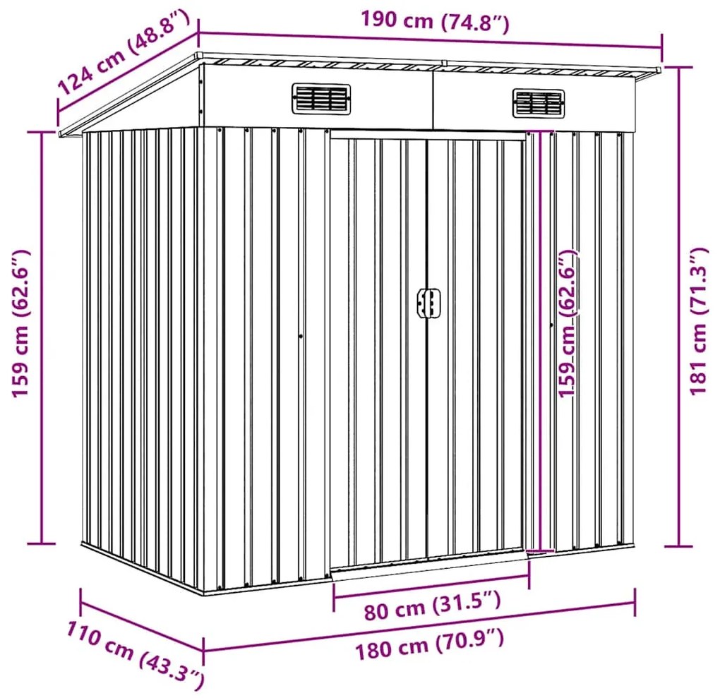 vidaXL Marketos Zahradní domek na nářadí hnědý 194 x 121 x 181 cm ocel