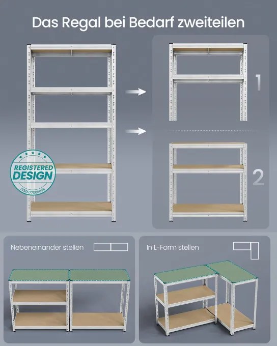 Set dvou regálů SONGMICS 30x75x150 cm GLR451E01 stříbrný