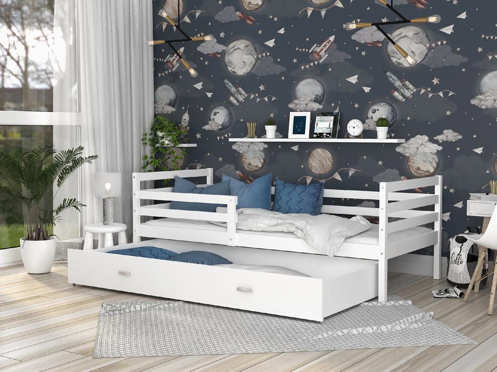 Svět pokojů Dětská postel Arek s úložným prostorem 200x90 cm rám ŠEDÝ/BÍLÝ Matrace: Ano, Barva konstrukce: bílá, Barva dílů: růžová