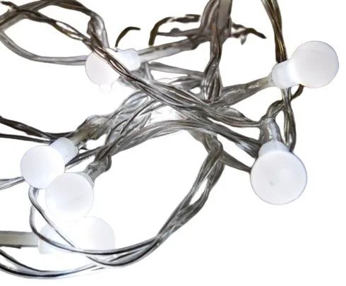 LED světýlka na baterie, kouličky, 2,1 m, ledově bílá, 10 diod, IP20 interiér, 3 × AA