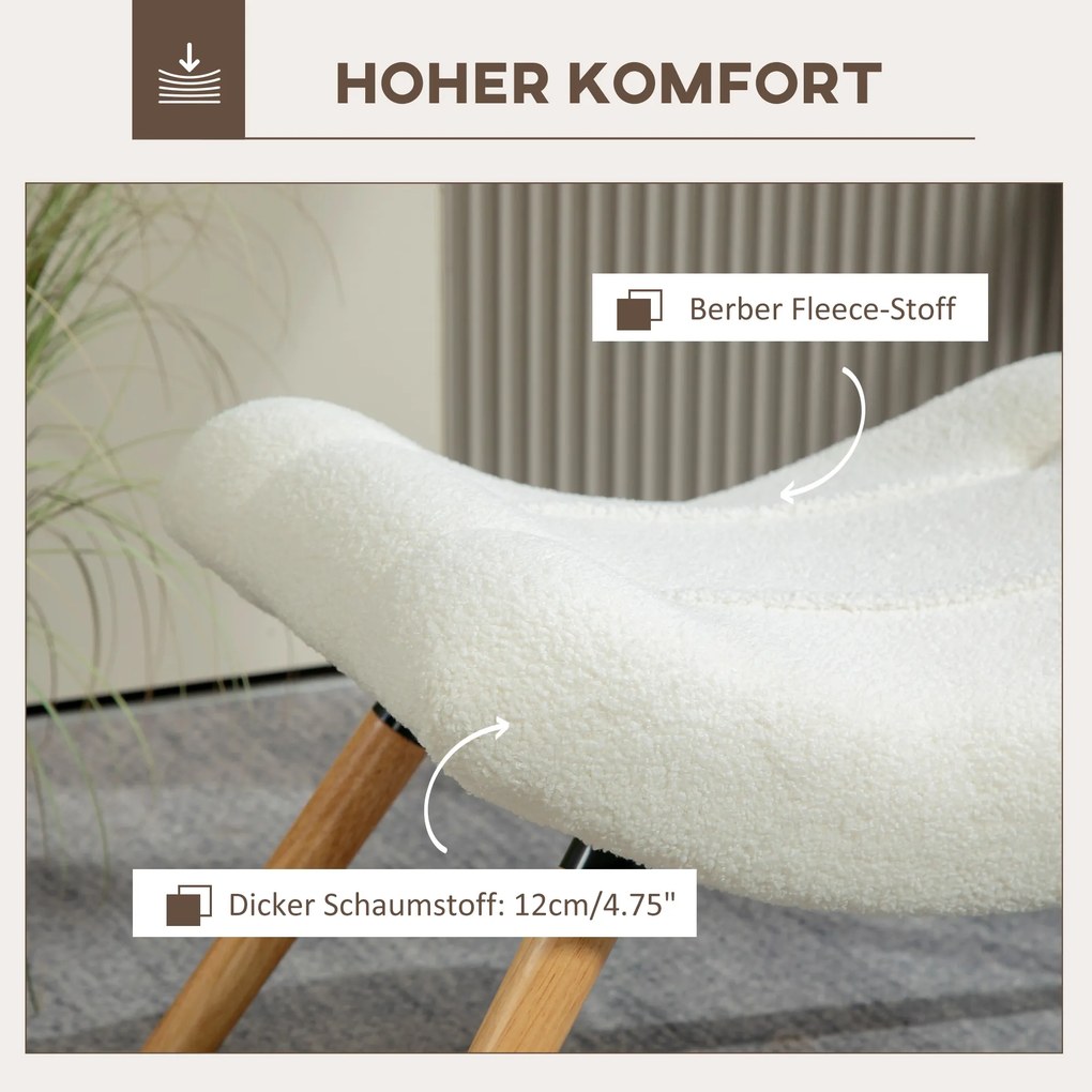 HOMCOM Moderní podnožka s fleecovým potahem a dřevěnými nohami, polstrovaná, do obývacího pokoje, ložnice a předsíně, krémově bílá