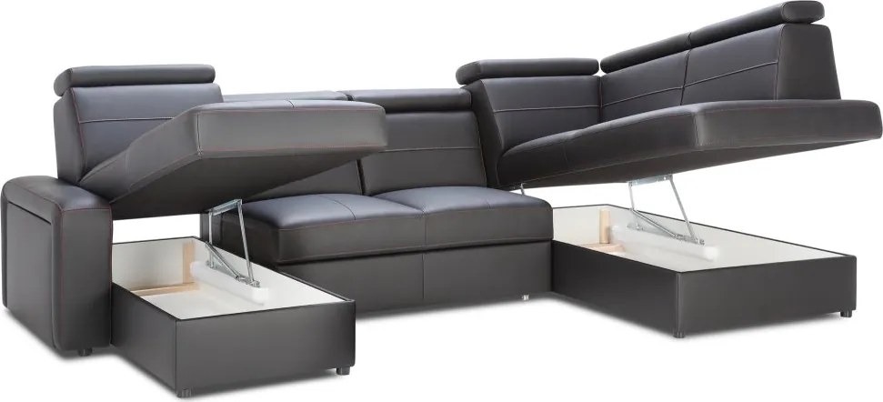 Rozkládací rohová sedačka BALAGA U 325x168cm - výběr barev kůže pravý roh K201 slonová kost