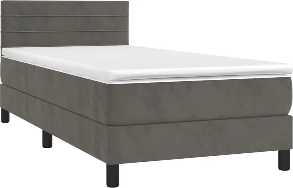 Box spring postel s matrací a LED tmavě šedá 100x200 cm samet 3134448