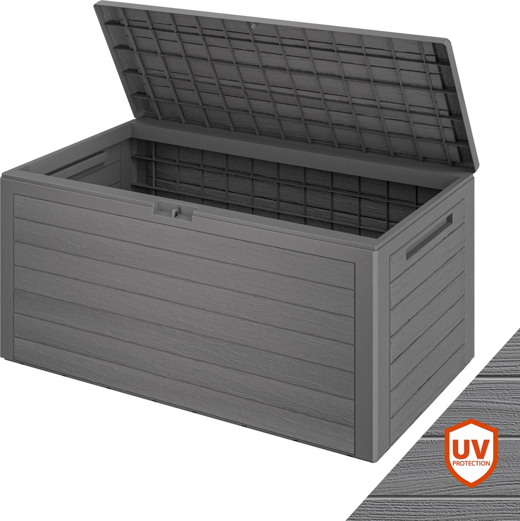 Zahradní úložný box Woody 280L šedý dekor dřeva voděodolné