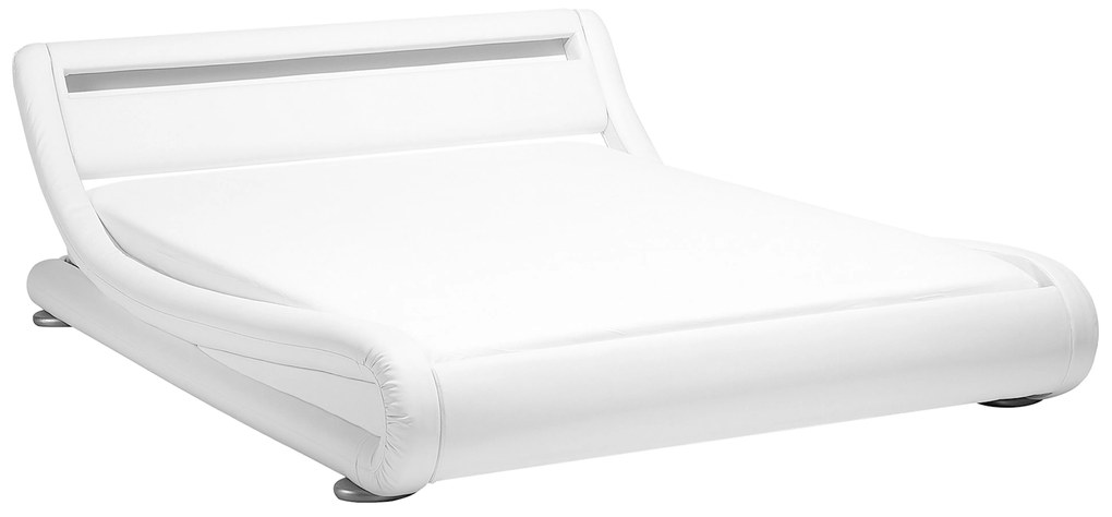 Bílá kožená postel s LED světlem 160x200 cm AVIGNON Beliani