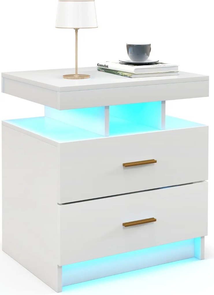 Costway Noční stolek s LED osvětlením s 2 zásuvkami – 50 × 40 × 58 cm, černý