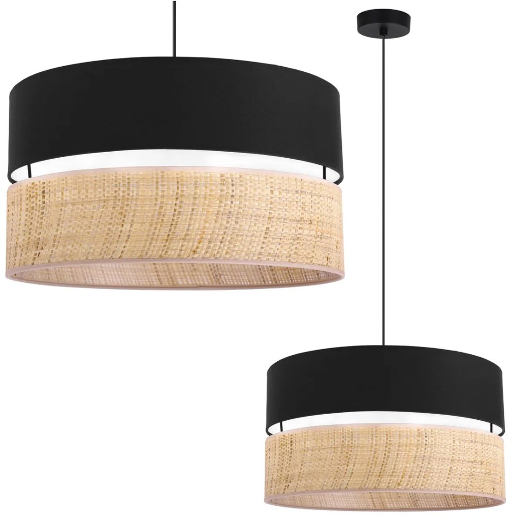 Závěsné svítidlo Rattan, 1x ratanové/černé textilní stínítko, (fi 45cm)