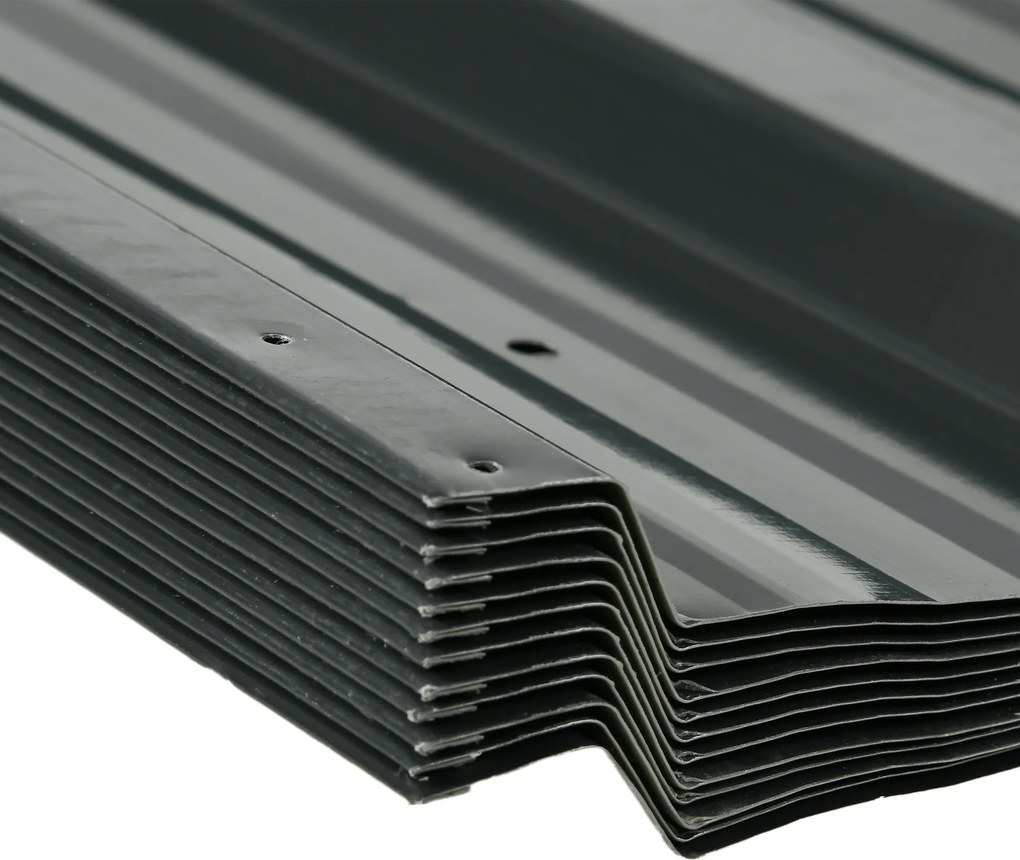 Outsunny 12 kusů Trapézový plech 129x45cm 7m² Pozinkovaný střešní plech 0,25 mm Profilovaný plech odolný proti povětrnostním vlivům Tmavě šedá barva