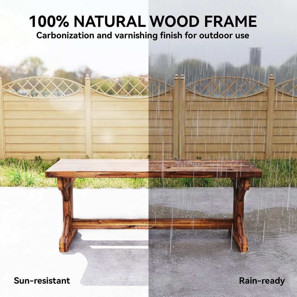 Outsunny 2místná zahradní lavička z masivního smrku, pálená, X-nožky — 114 × 40 × 46 cm, nosnost 240 kg