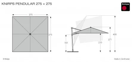 Slunečník s boční tyčí Knirps KNIRPS 275 x 275 cm - bordó (vínová)