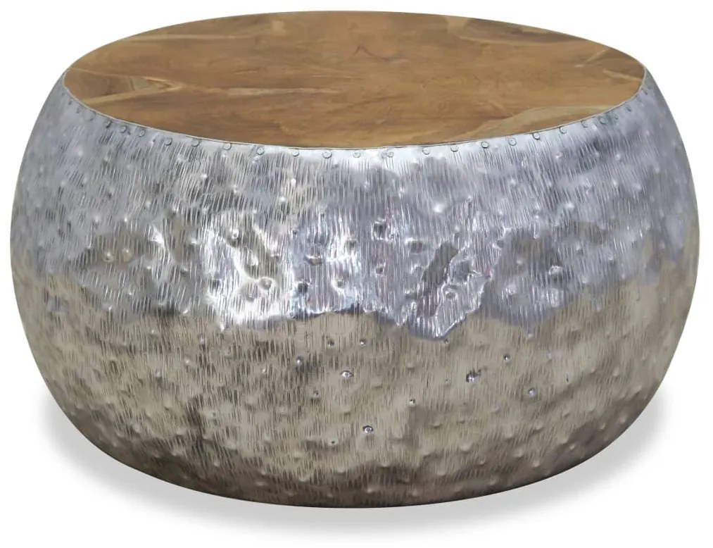 Konferenční stolek, hliník a teak, 60x60x30 cm 244549