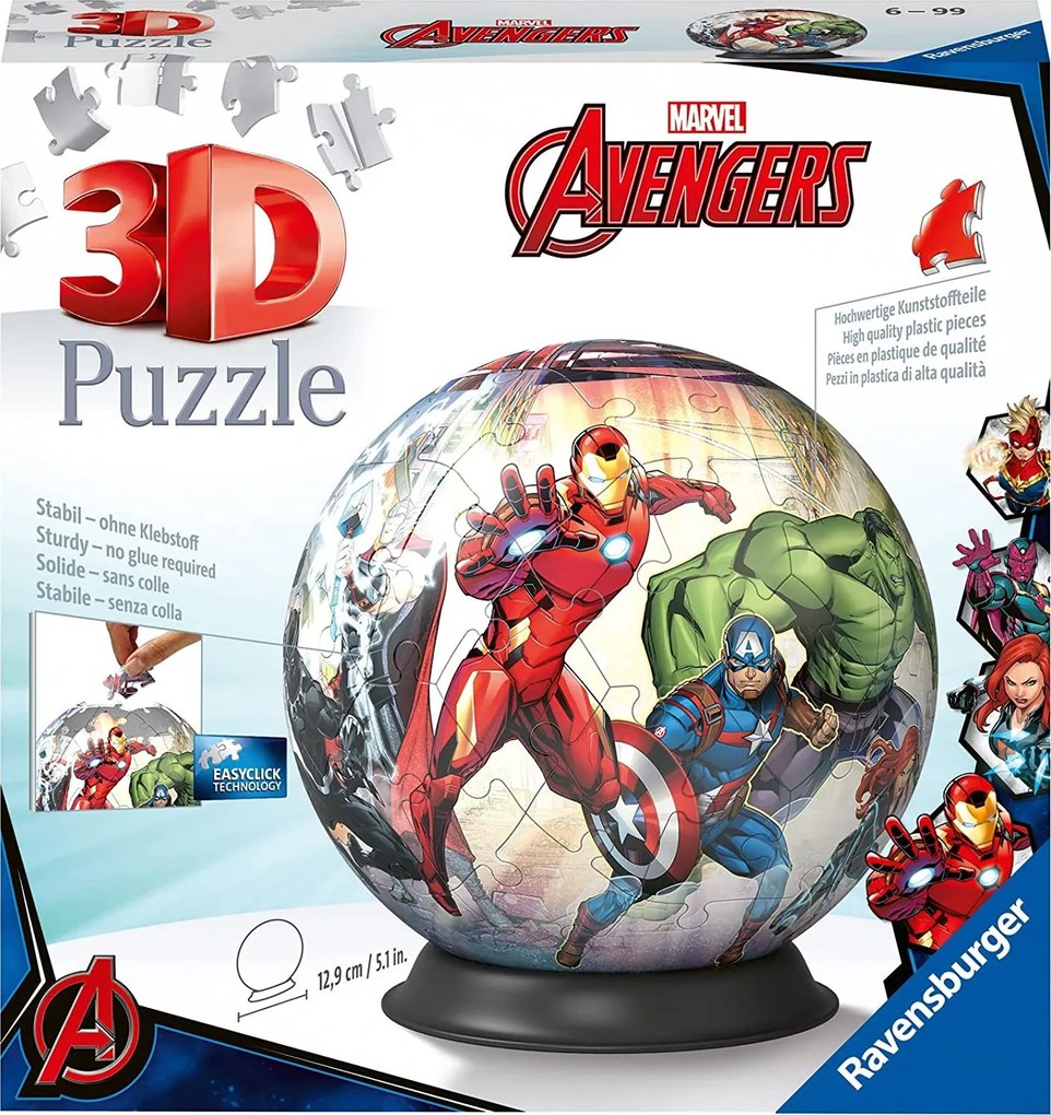 3d puzzle ravensburger 3d puzzle 114962 puzzle-ball marvel: avengers 72 dílků