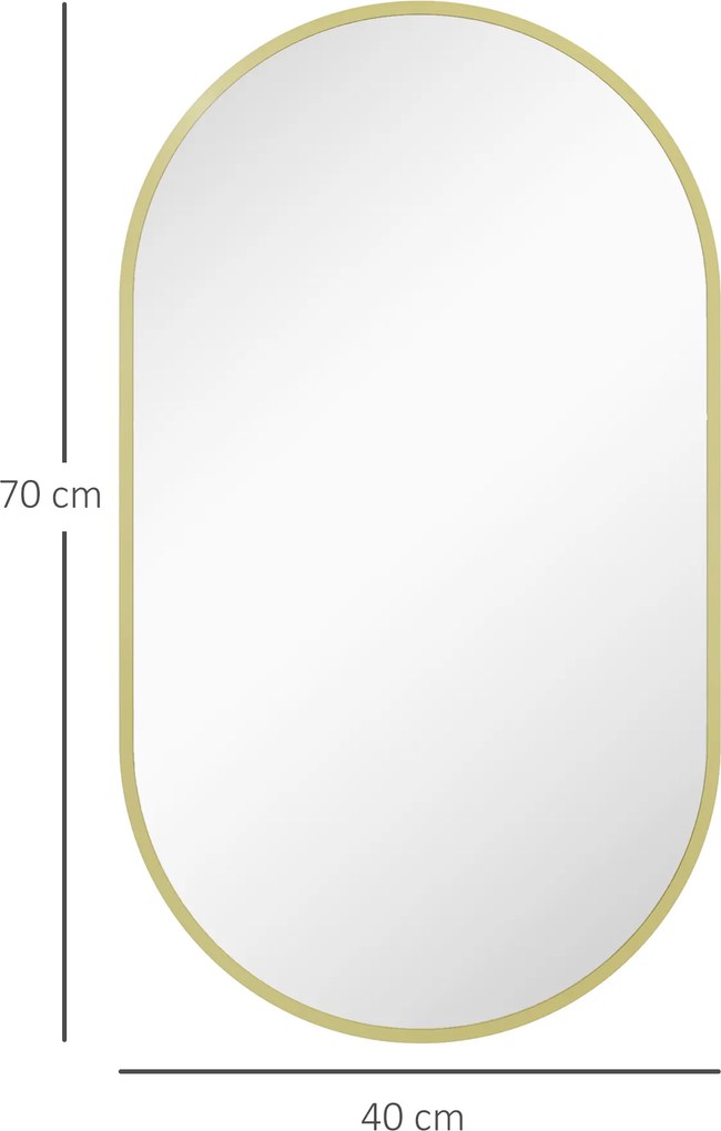 HOMCOM Oválné zrcadlo do koupelny 40x70 cm s hliníkovým rámem Dekorativní nástěnné zrcadlo Horizontální nebo vertikální pro obývací pokoj, vstup nebo…