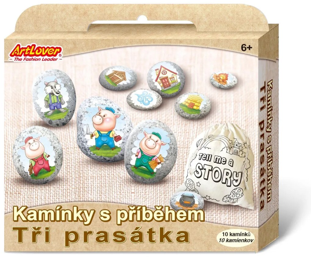 Kameny s příběhem se samolepkami Tři prasátka kreativní sada v krabičce 19x16x4cm