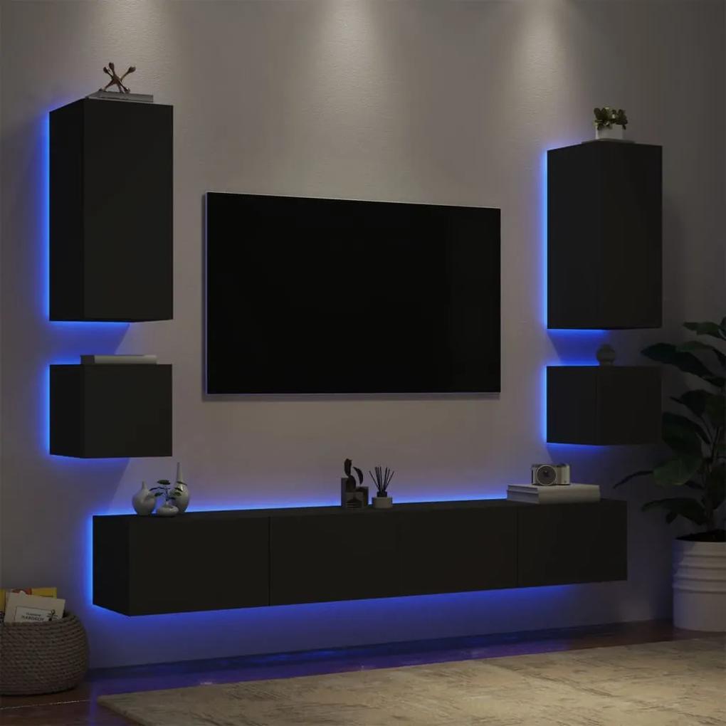 6dílná obývací stěna s LED osvětlením černá - Default Title