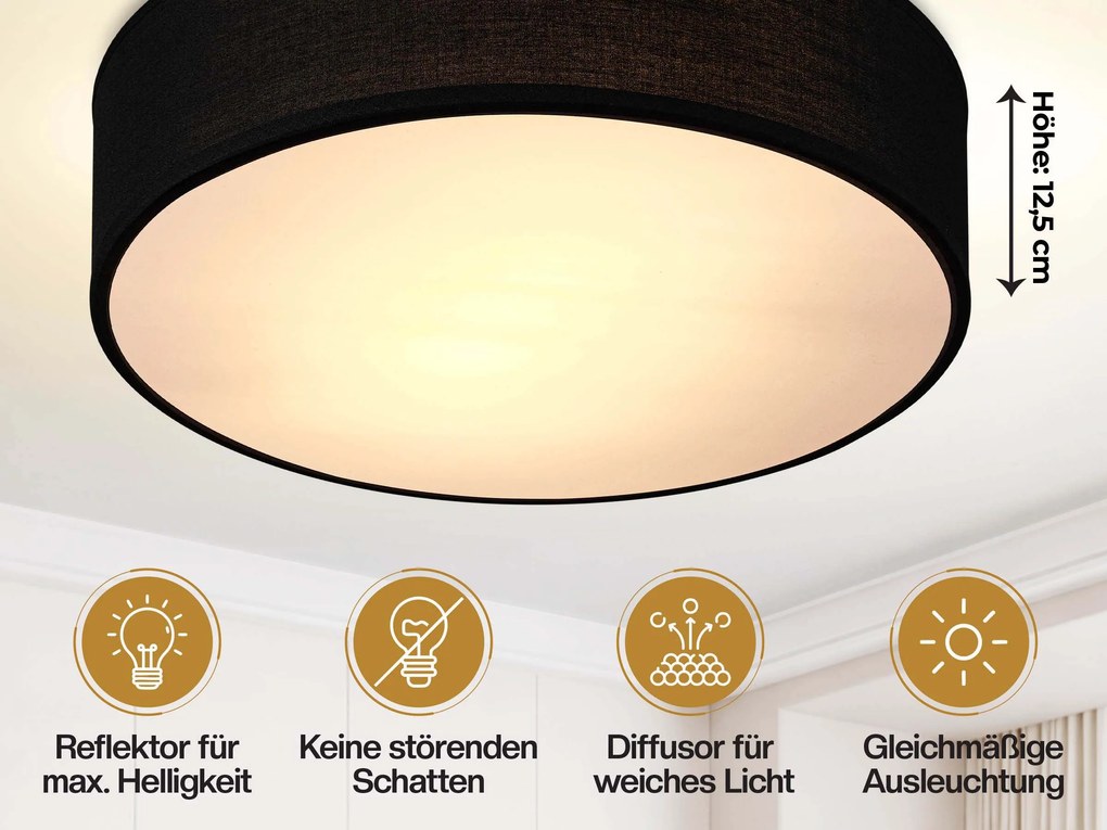 Stropní svítidlo černý textil Ø38cm