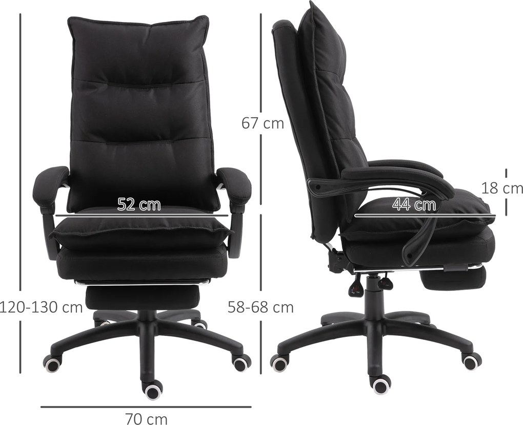 Masážní kancelářská židle Vinsetto s výsuvnou podnožkou, ergonomická kancelářská židle, výškově nastavitelná, černá| Aosom