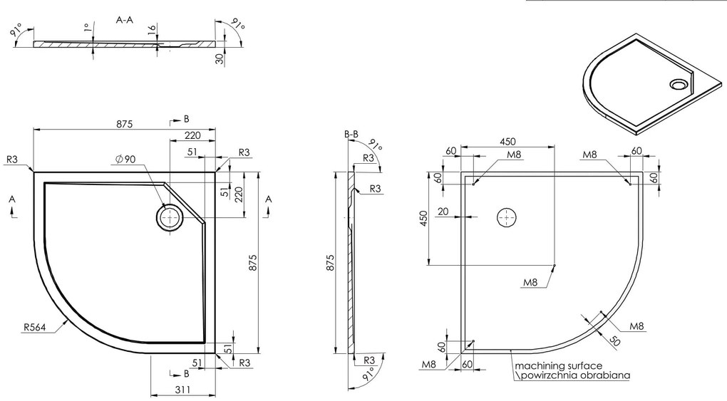 ARTTEC BRILIANT 90 x 90 cm - Sprchový box model 1 Strop čiré sklo PAN04526