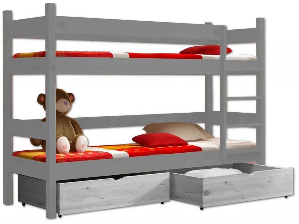 Patrová postel PETR 002 - 90x190 cm borovice masiv - ŠEDÁ