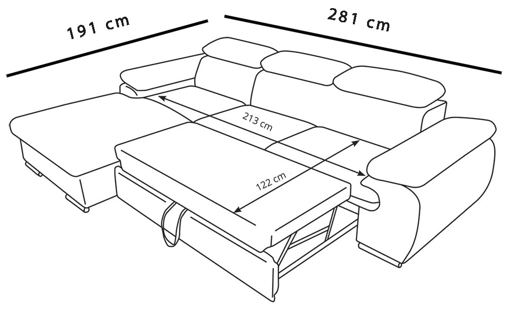 Sedací souprava COOL | 191x281 cm | rozkládací + úložný prostor | LEVÁ | oranžovo černá 08/15