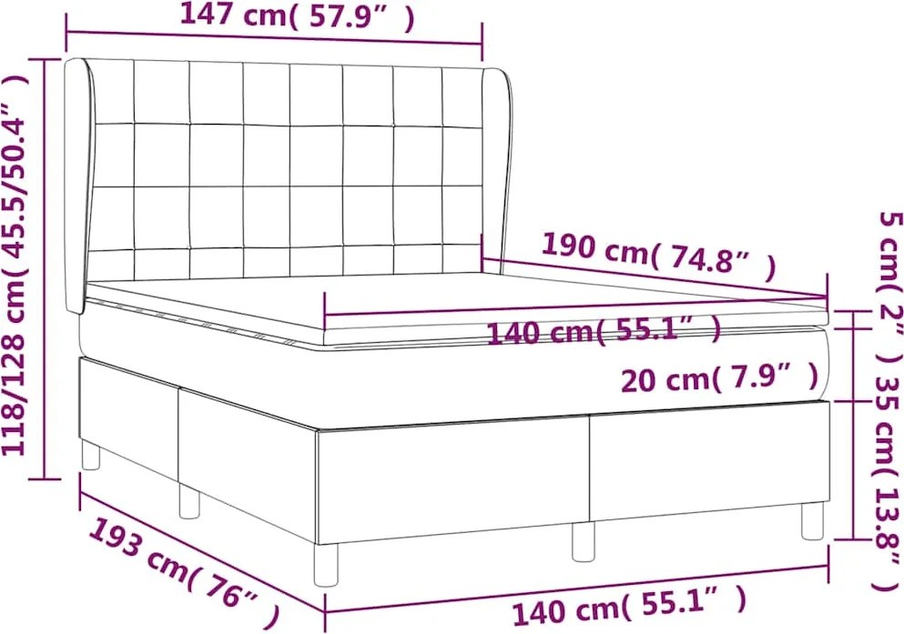 Box spring postel s matrací černá 140 x 190 cm samet 3129209