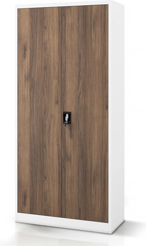 Kovová kancelářská skříň na dokumenty bílá / ořech, 900x1950x400 mm: JAN H Eco Design