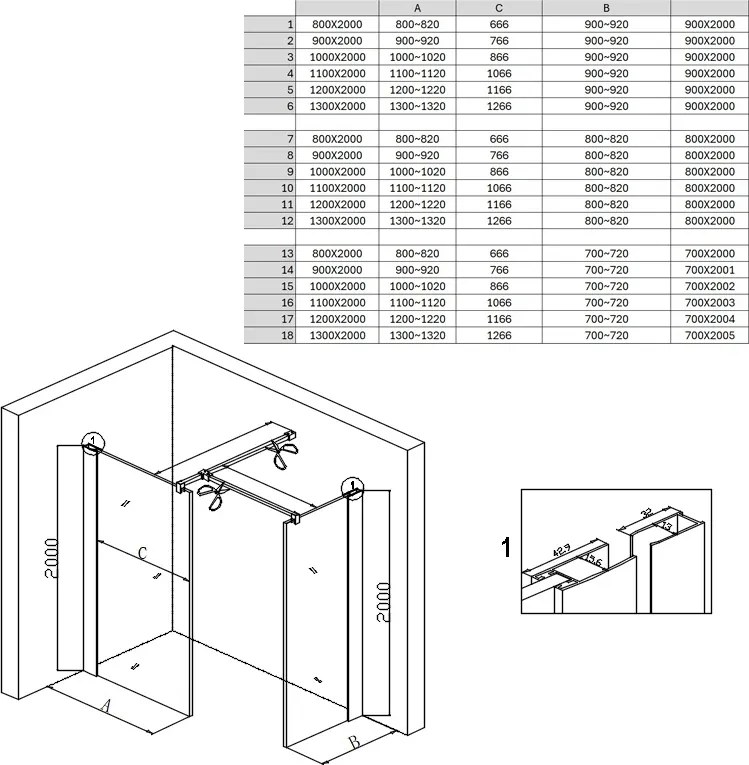 BPS-koupelny 2-dílná sprchová zástěna Walk-in HYD-SH07-D-BL 120x70, černá mat/transparent - bez vaničky