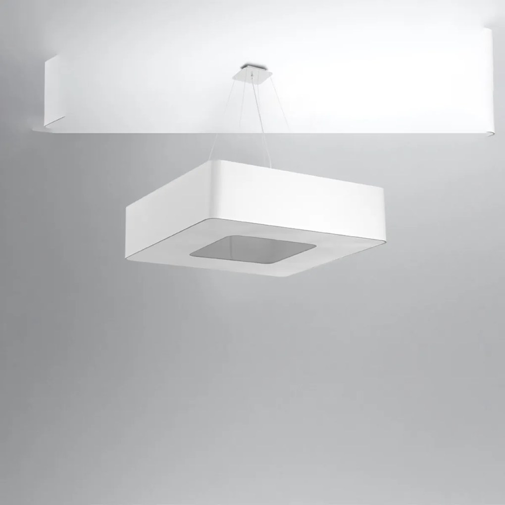 Závěsné svítidlo Urano, 1x bílé textilní stínítko, (bílý plast), (80 cm)