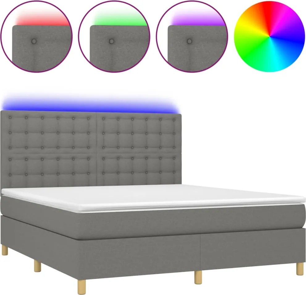 Box spring postel s matrací a LED tmavě šedá 160x200 cm textil 3135766