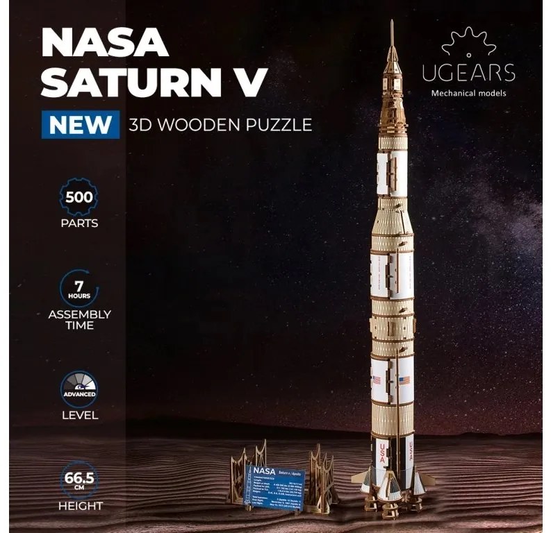 Ugears 3D dřevěné mechanické puzzle NASA, Saturn V