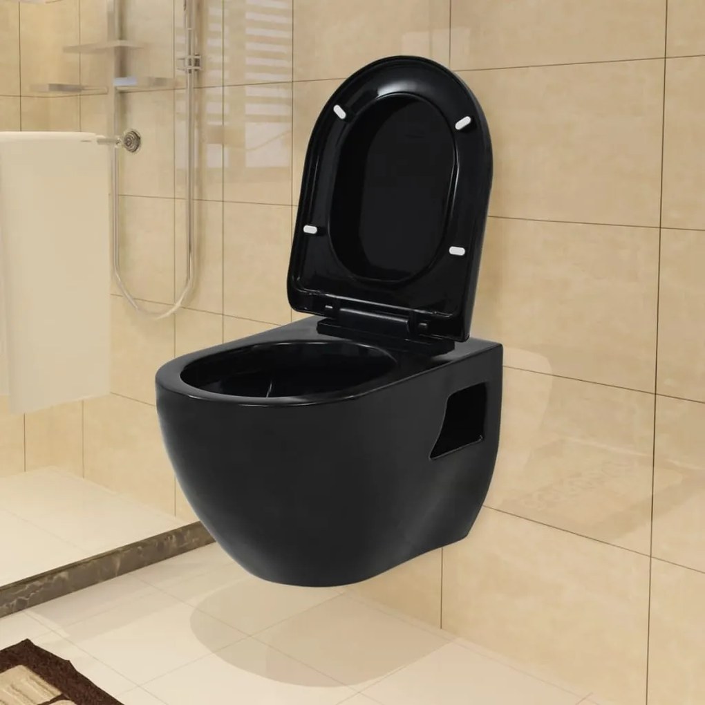 143023 vidaXL Závěsné WC keramické černé