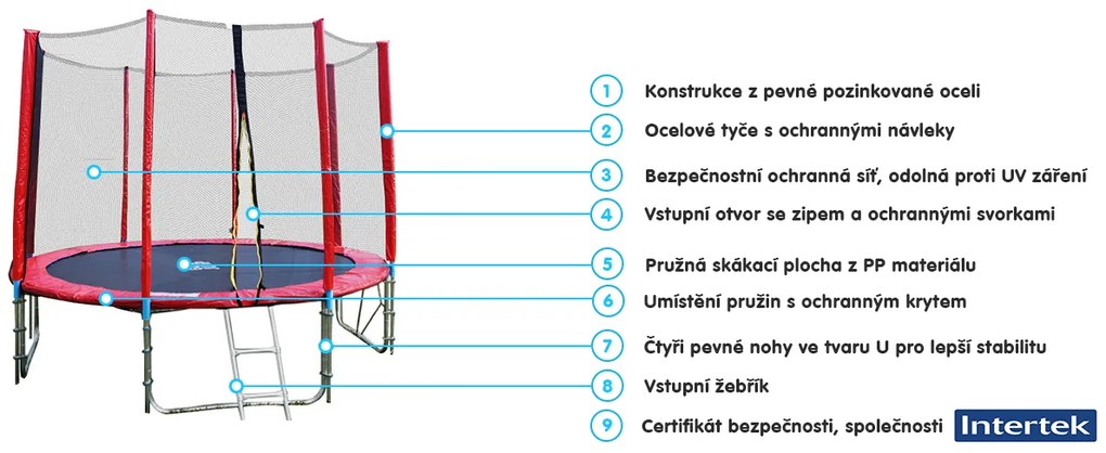 GoodJump GoodJump 4UPVC červená trampolína 305 cm s ochrannou sítí + žebřík + krycí plachta