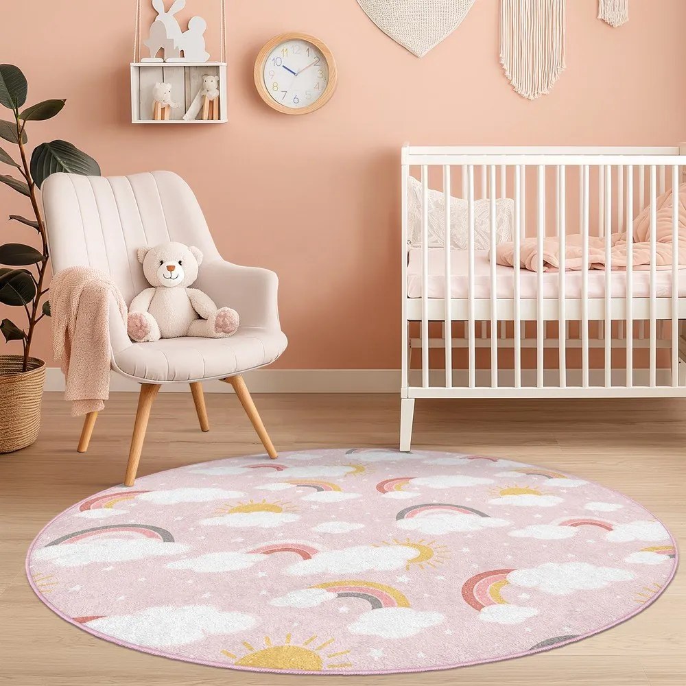 Růžový pratelný dětský koberec ø100 cm Rainbow World – Mila Home