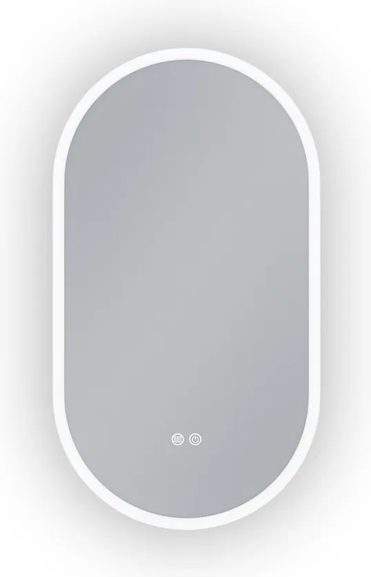 Erga Demi, oválné LED zrcadlo 50x90cm, 3 barvy světla, přední osvětlení, topná podložka proti zapaření, ERG-V01-DEMI-5090-CL