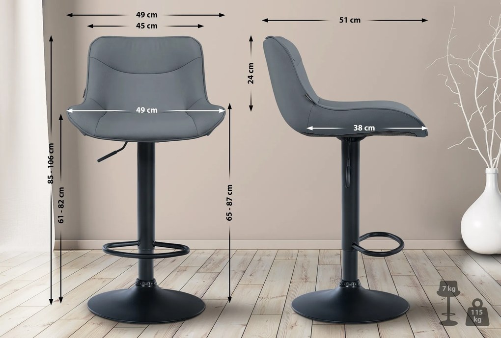 Barová židle Vonore umělá kůže černá konstrukce – šedá