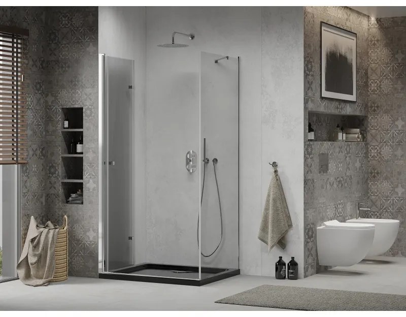 Mexen Lima skládací sprchový kout 100 x 90 cm, Průhledné, Chromovaná + sprchová vanička Flat, Černá - 856-100-090-01-00-4070