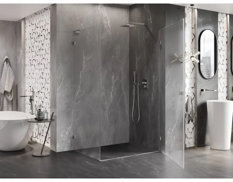 Mexen Lunar-B L pravý výklopný sprchový kout 75 x 70 cm, čiré sklo, broušená ocel, 832L-075-070-97-00-P