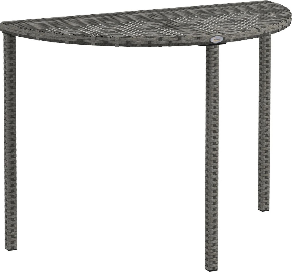 Outsunny Balkonový Stůl Zahradní Boční Stůl Zahradní Nábytek Polokruhový Ratanový Metalický Šedý 100 x 50 x 74 cm | Aosom