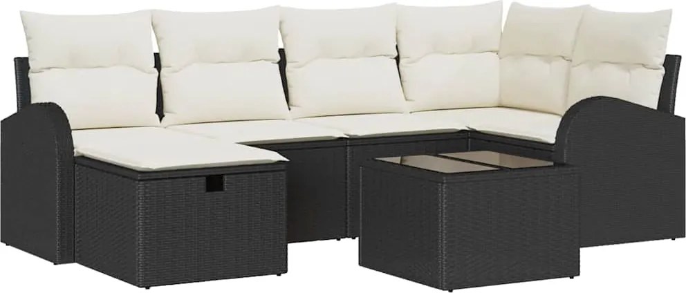 Set pohovek 7 ks Černá a krémová polyratan 3359086