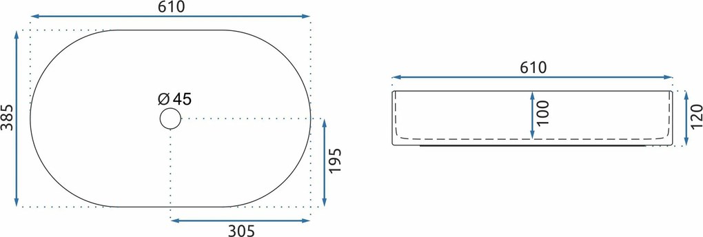 Rea Nadia, keramické umyvadlo na desku 61x38 cm, bílá lesklá, REA-U1055