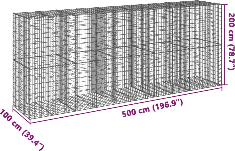 Gabionový koš s víkem 500 x 100 x 200 cm pozinkované železo 3295233