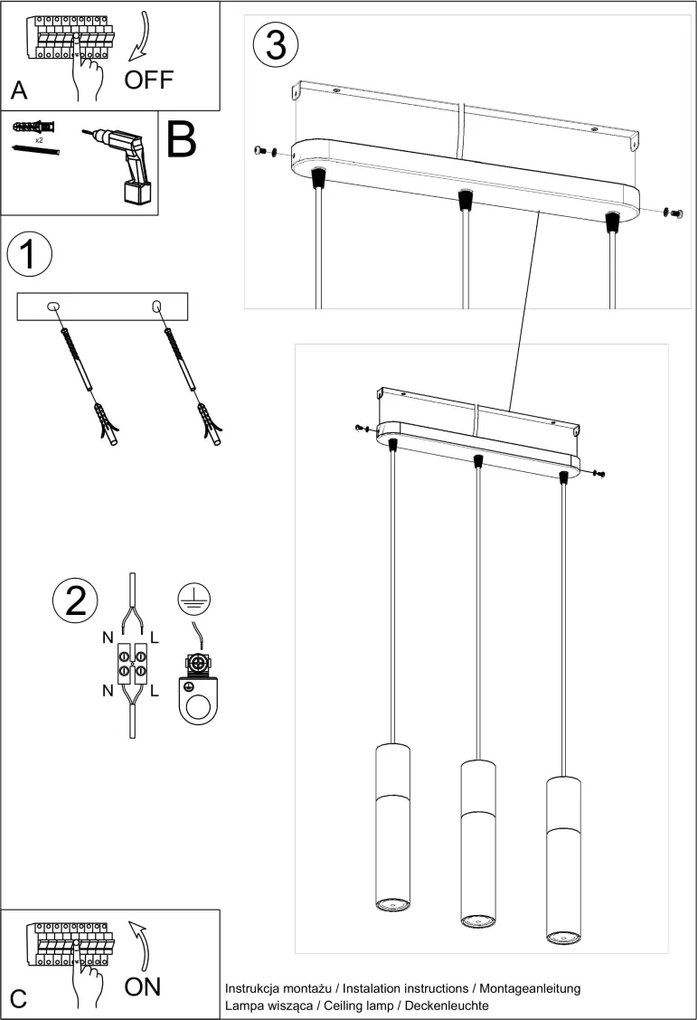 Sollux Lighting Závěsné svítidlo BORGIO 3L bílé