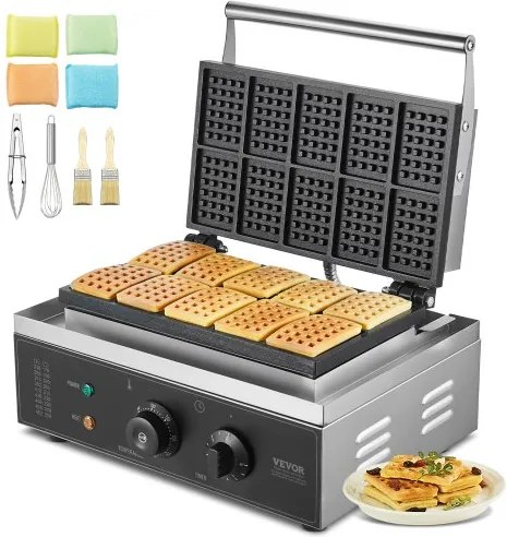 10PCS Komerční vaflovač Obdélníkový vaflovač 1550 W