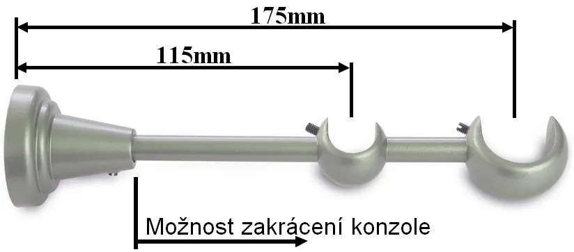 GARNÝŽE-HEBR Garnýž Žezlo stříbrná mat dvojitá 150 cm