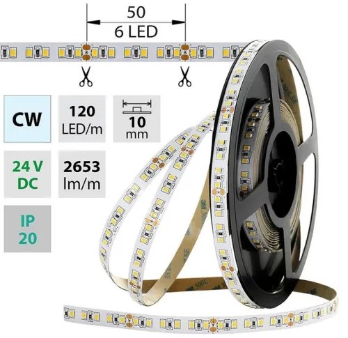 LED pásek McLED 24V studená bílá š=10mm IP20 28,8W/m 120LED/m SMD2835 ML-126.705.60.0