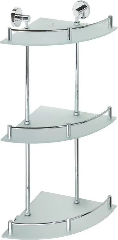 Sapho Sapho, X-ROUND E polička sklo roh trojitá s hrazdou, 270x660x355mm, chrom, XR606