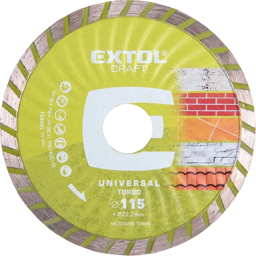 Diamantový řezný kotouč turbo 115 × 22,2 × 2 mm EXTOL CRAFT 108851