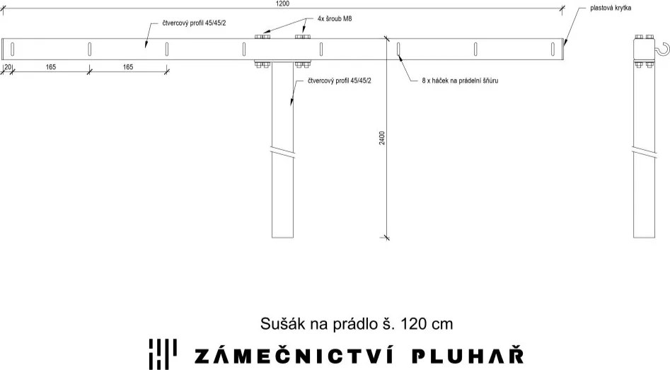 Sušák na prádlo š. 1,2 m typ S12